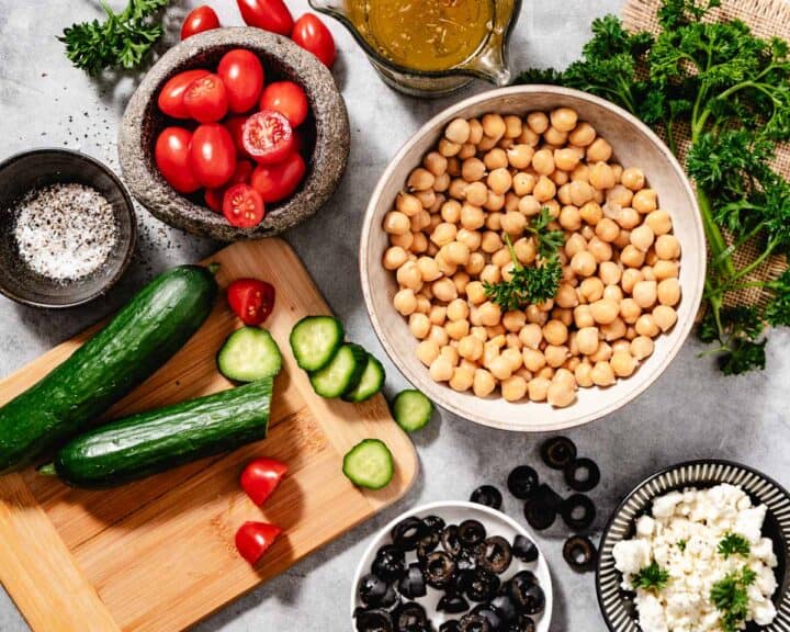 Chickpea Cucumber Tomato Feta Salad (Mediterranean Flavors)