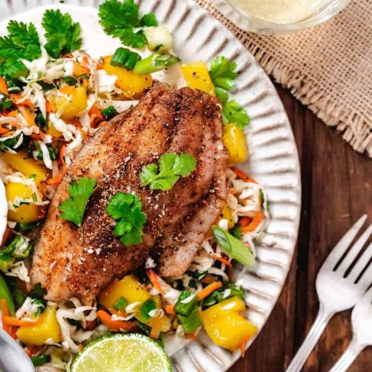 Pan Seared Mangrove Snapper with Mango Coleslaw