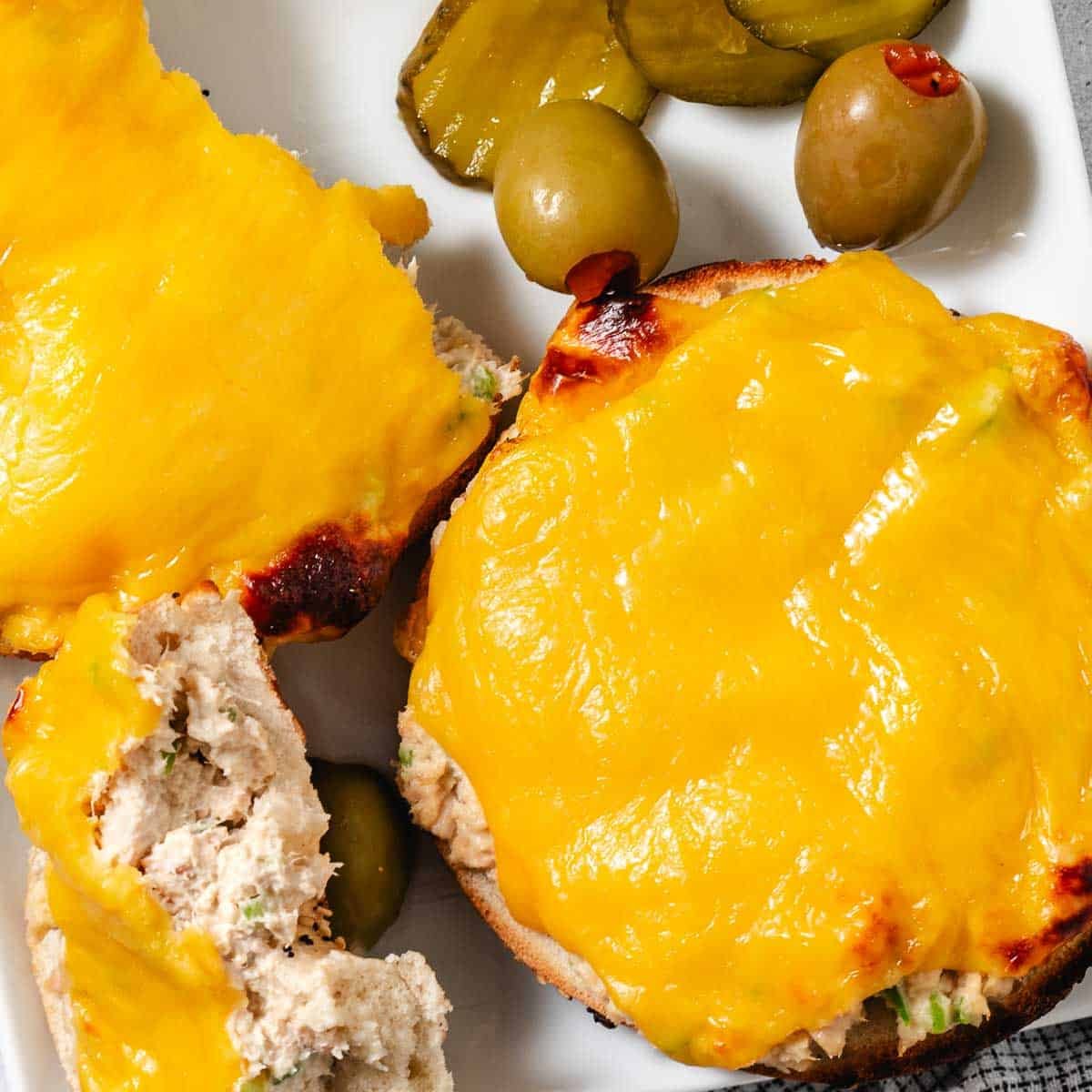 Tuna Melt on a Scooped-Out Bagel