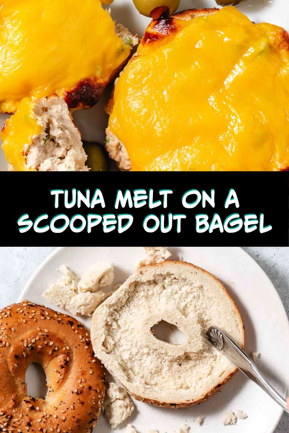 Tuna Melt on a Scooped-Out Bagel